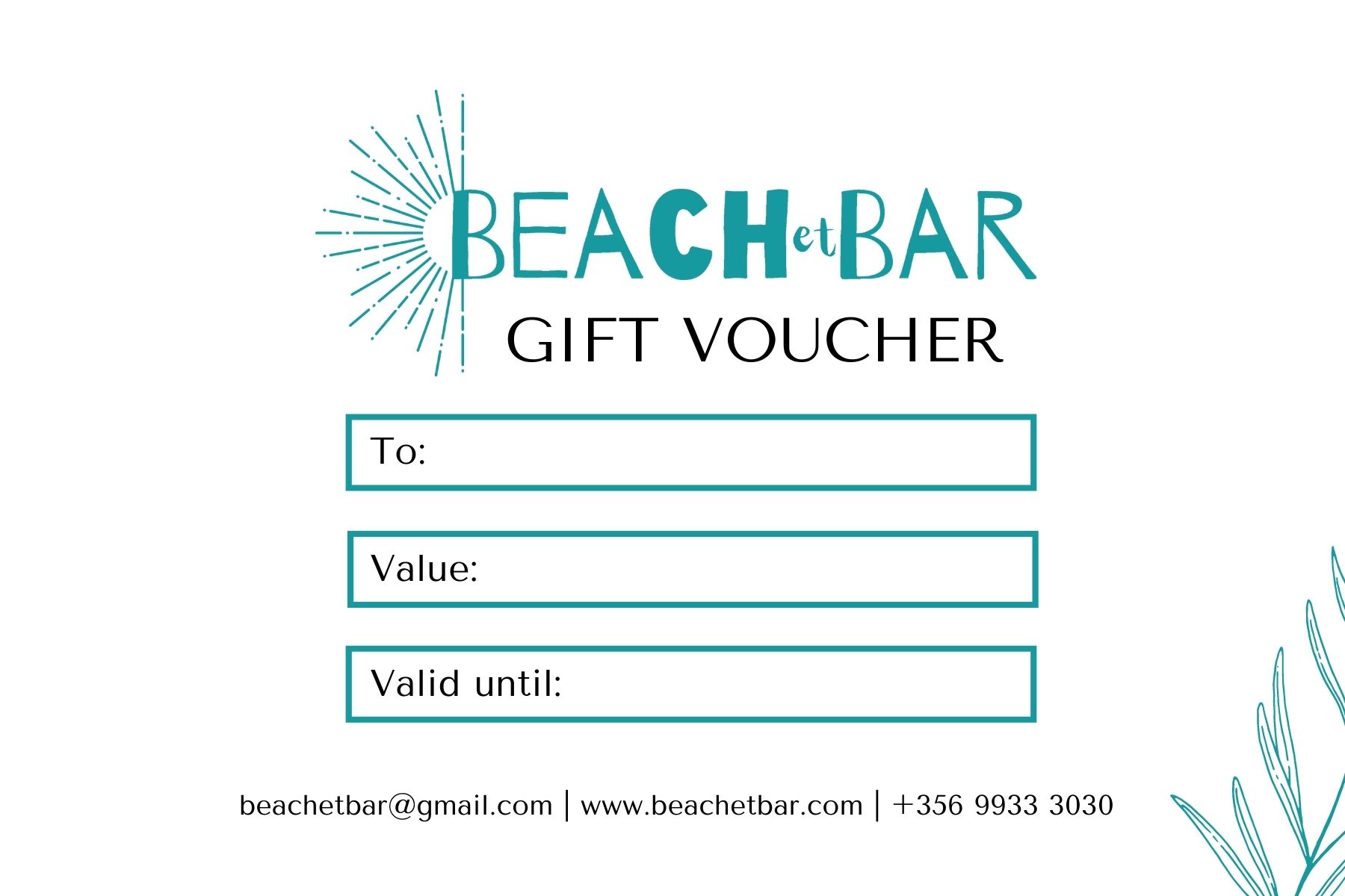 Gift Vouchers Beach Et Bar